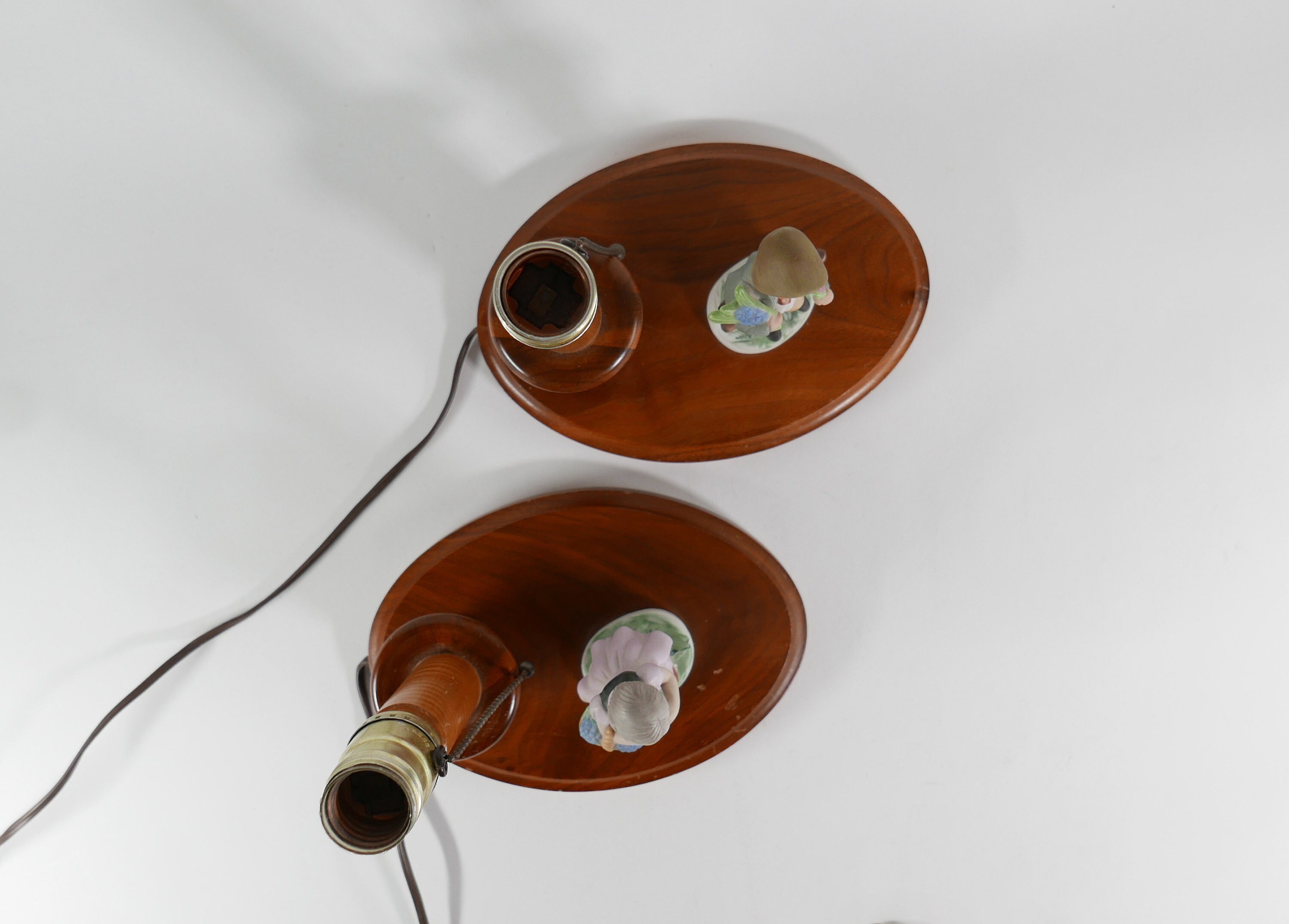 Vintage Children Wood Table Lamps With Hummel Style Boy and Girl ...