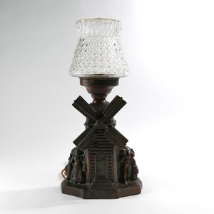 Vintage Cast Spelter Windmill Table Lamp With Clear Glass Hobnail Globe ...
