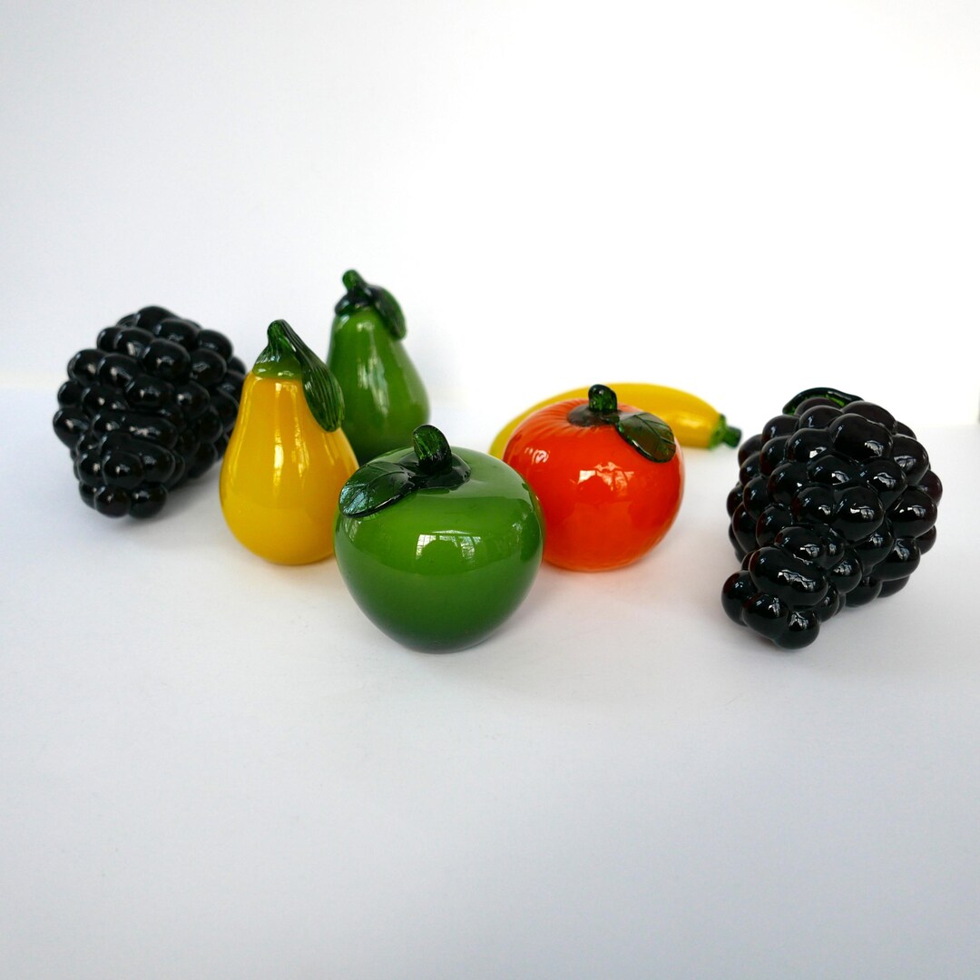 Vintage Murano Style Life Size Glass Fruits Orange, Pear, Apple, Grape ...