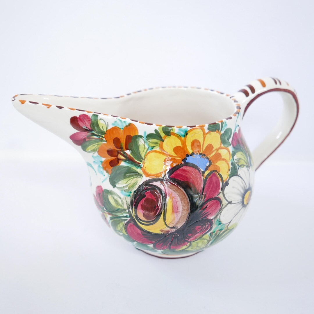 Vintage Italian Pottery Ceramic Majolica Jug Pitcher Signed Castelli ...