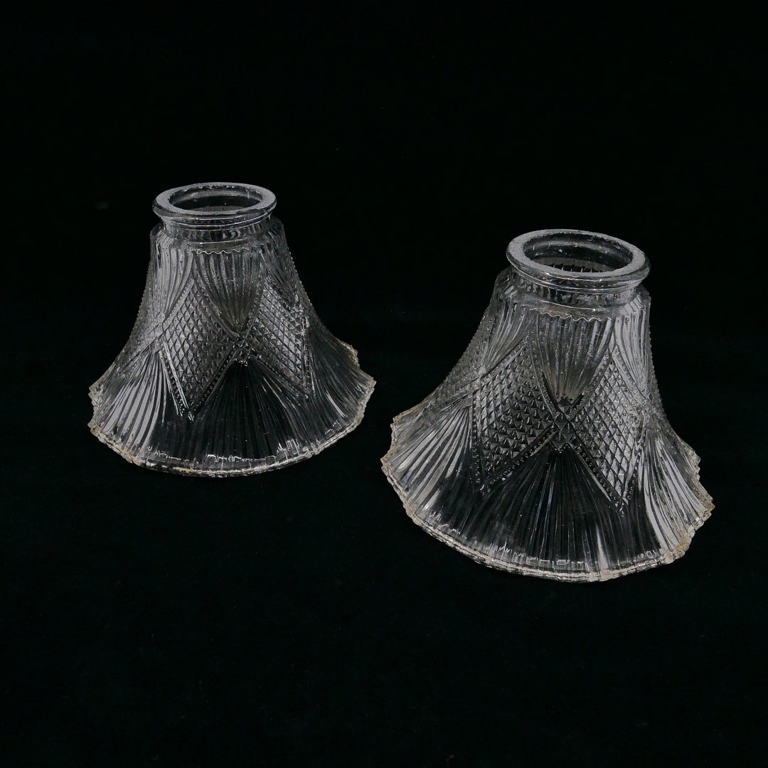 Vintage Clear Glass Lamp Shade: Diamond Pattern Tulip Fixture - Etsy