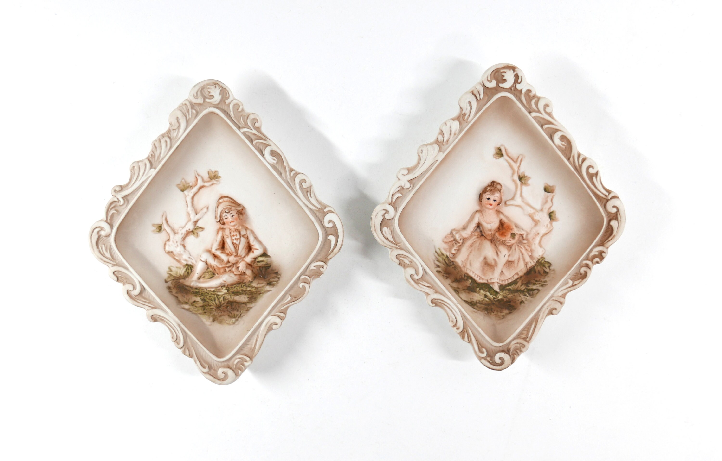 Vintage Hand Painted Bisque Relief Wall Decorations/plaques - Etsy