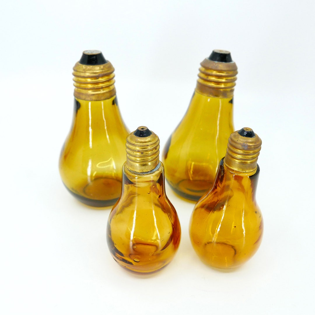 Vintage Amber Glass Light Bulb Salt and Pepper Shakers With Oil and ...