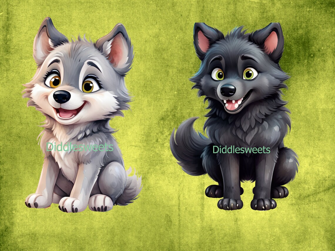 Cute Cartoon Wolves, 10 .png Clipart Images 300 DPI - Etsy