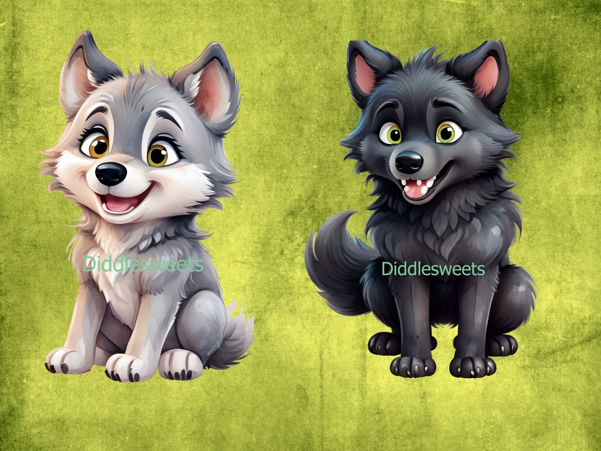 Cute Cartoon Wolves, 10 .png Clipart Images 300 DPI - Etsy