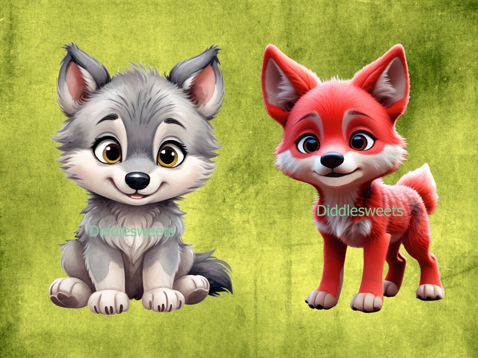 Cute Cartoon Wolves, 10 .png Clipart Images 300 DPI - Etsy