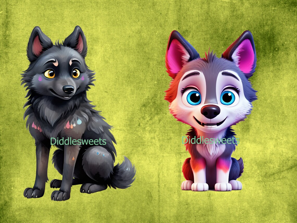 Cute Cartoon Wolves, 10 .png Clipart Images 300 DPI - Etsy