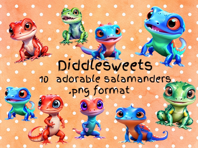10 Cute Cartoon Salamanders Clipart - Etsy