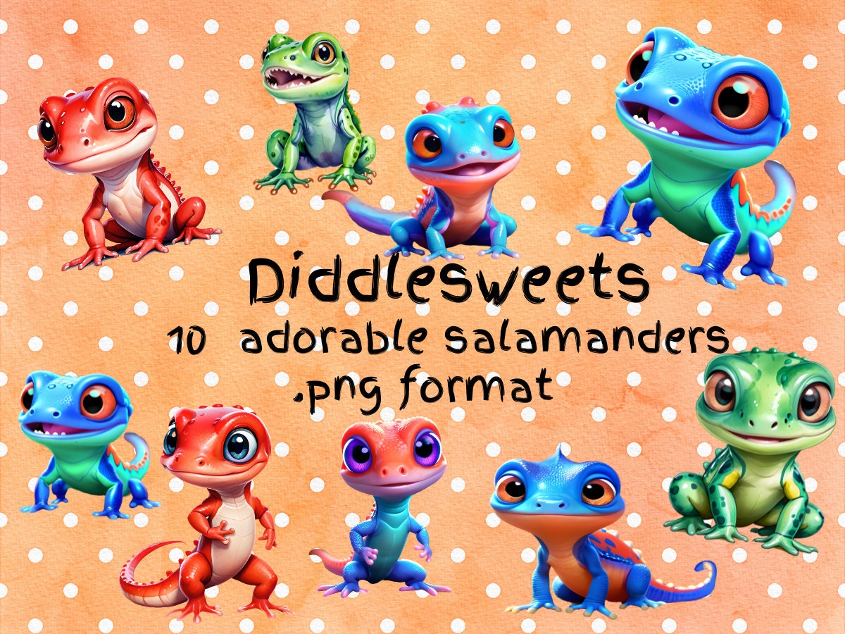 10 Cute Cartoon Salamanders Clipart - Etsy