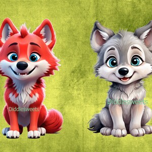 Cute Cartoon Wolves, 10 .png Clipart Images 300 DPI - Etsy
