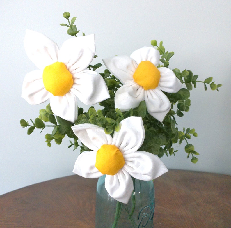 Daisy Handmade Fabric Flower Stems Set of 3 Poke Flowers - Etsy
