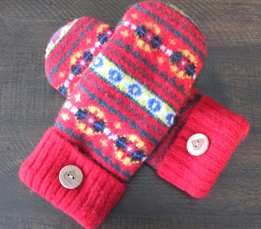 Sweater Mittens, Fleece Lined Wool Mittens, Up-cycled Sweater Mittens ...
