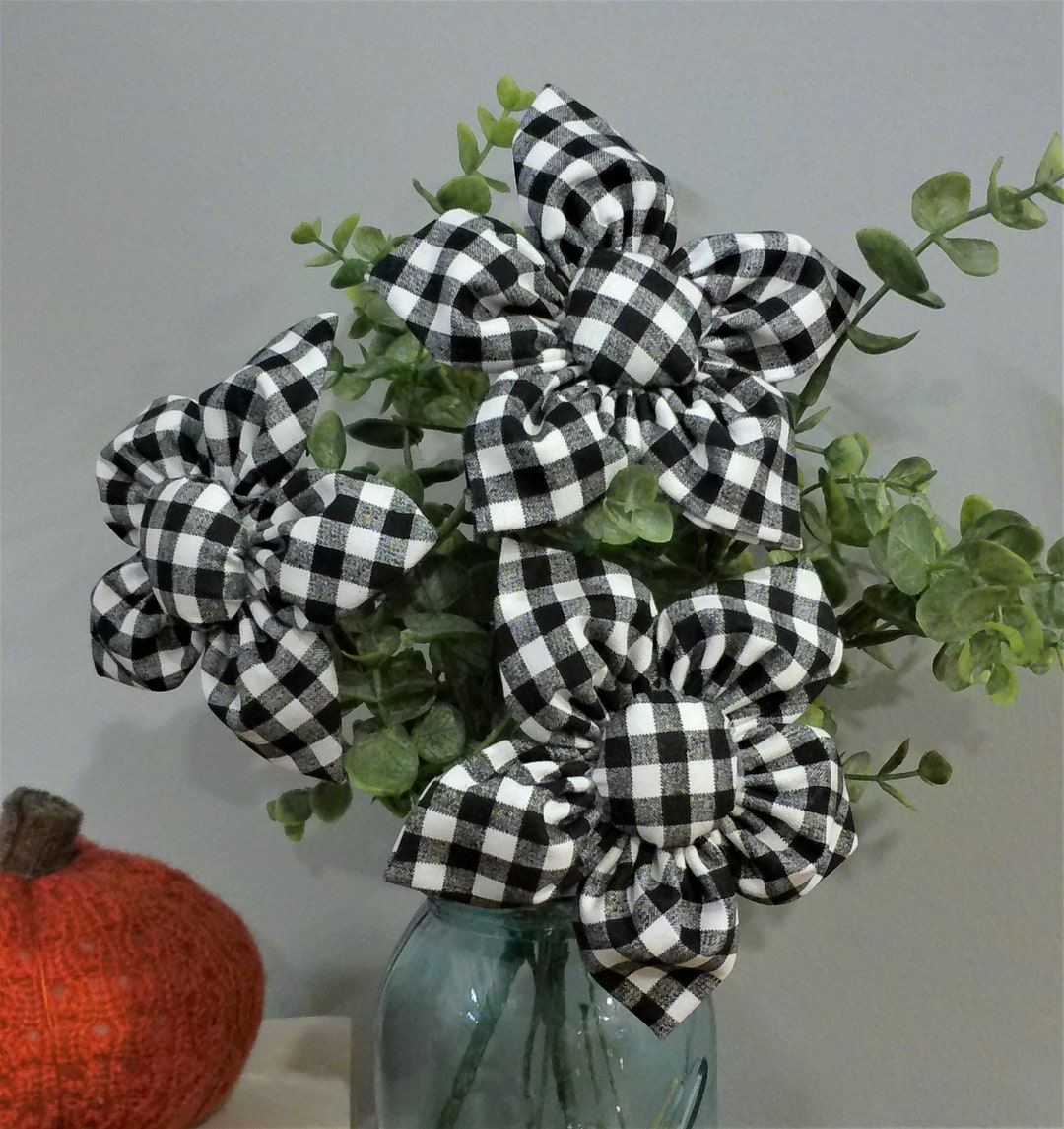 Set of 3 Fabric Buffalo Check Flower Stems Poke Flowers - Etsy