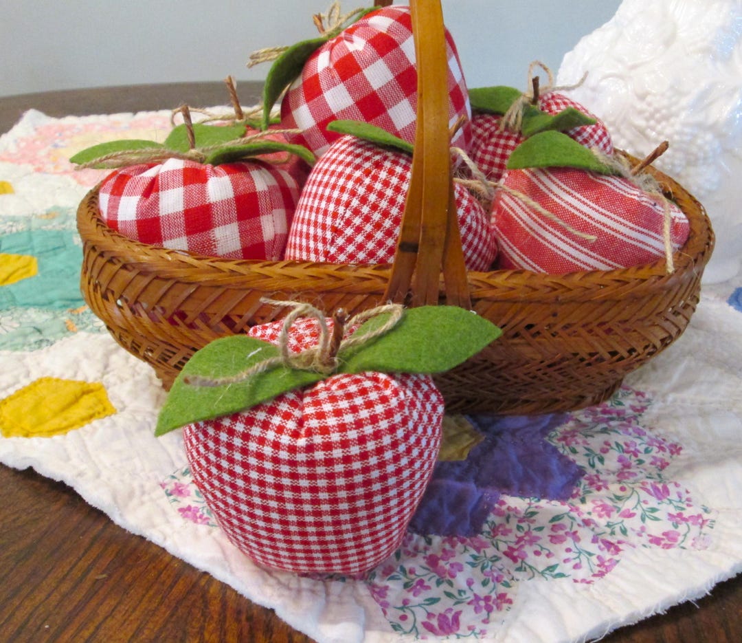 Homespun Fabric Apple Ornaments: Farmhouse Bowl Fillers, Primitive ...