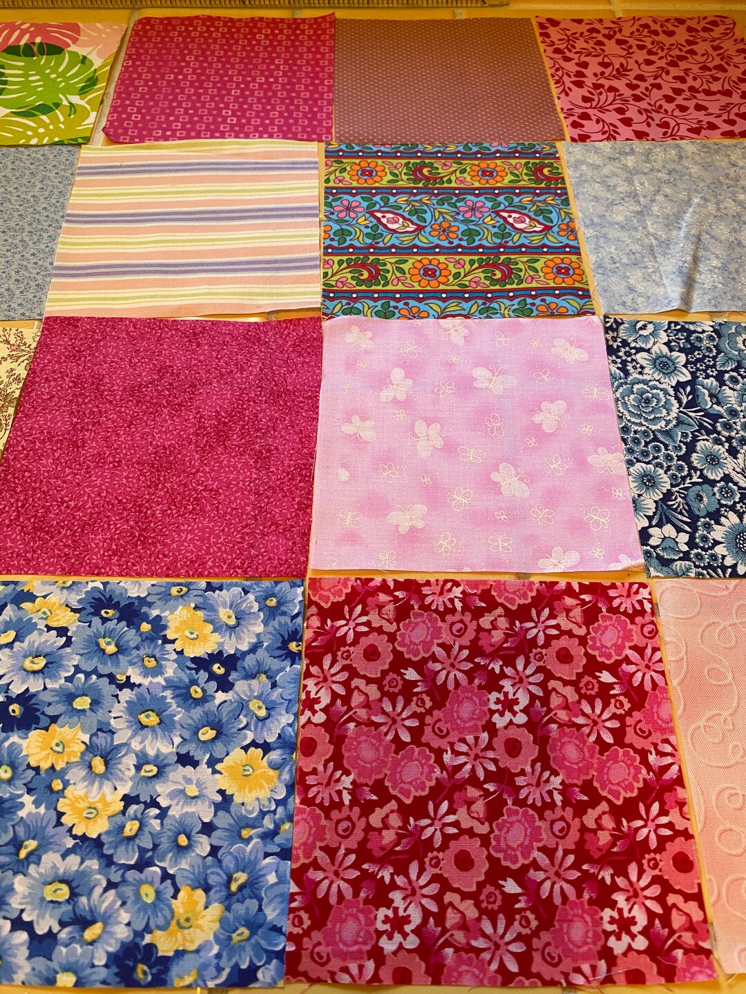 PRE-CUT Quilt Blocks, 5 X 5, Over 100, Flowers, Pink, Blue, Polka Dots ...