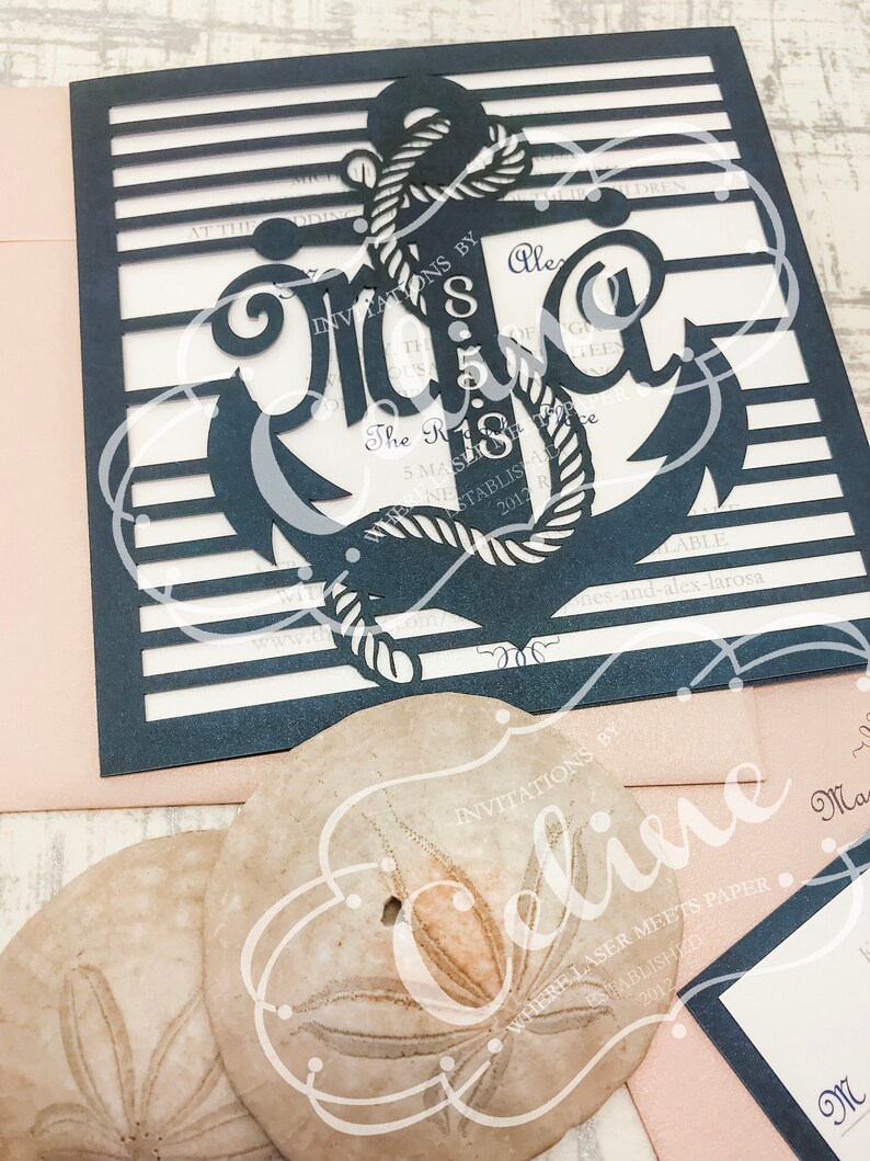 Nautical Anchor Laser Cut Wedding Invitations With Rope and - Etsy