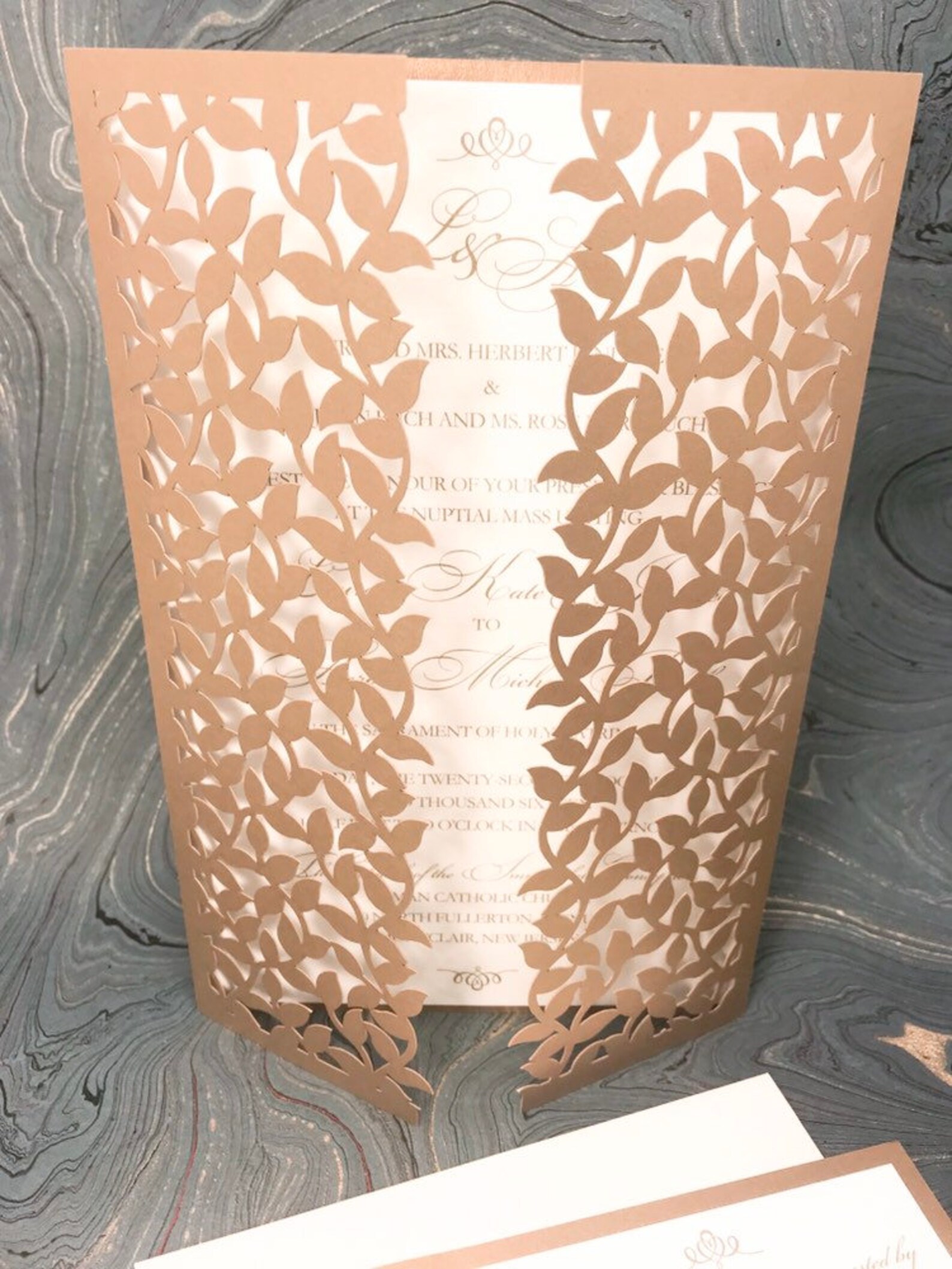 Rustic Leaves Floral Laser Cut Invitation, Garden Wedding Invite With ...