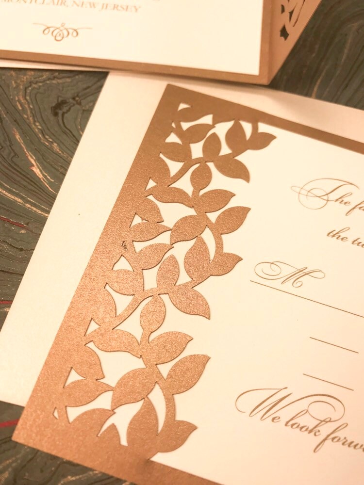 Rustic Leaves Floral Laser Cut Invitation, Garden Wedding Invite With ...