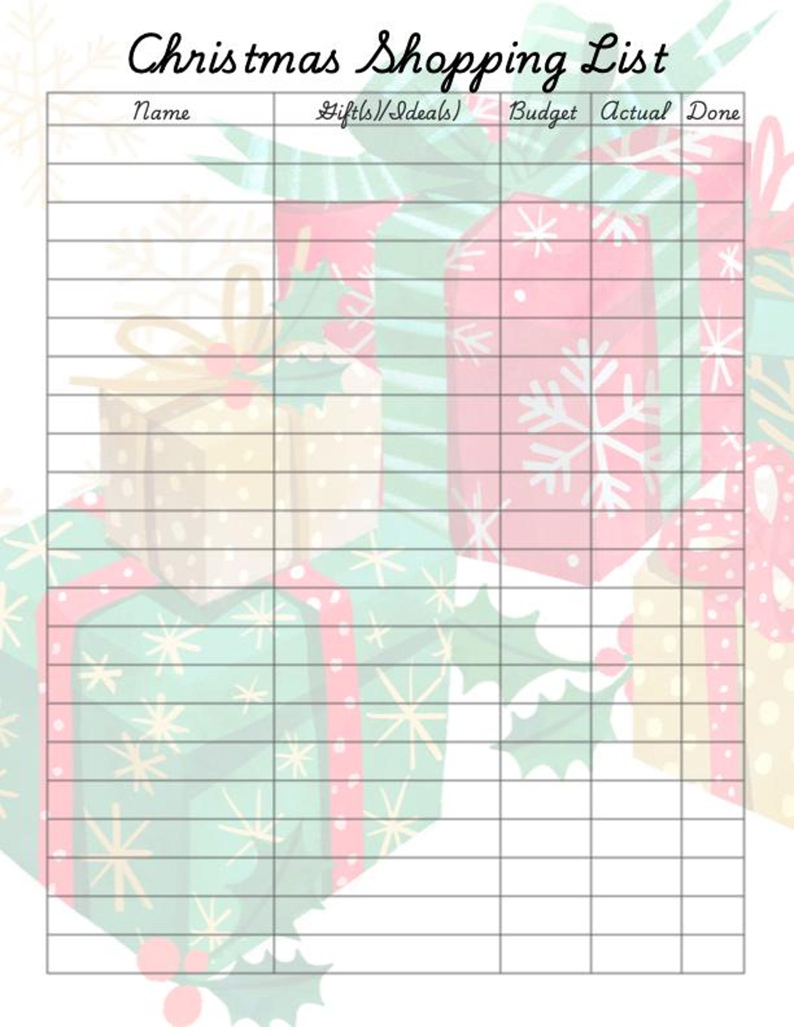 Christmas Gift Shopping List - Etsy