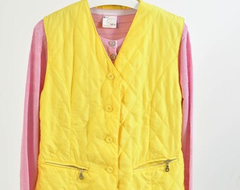 Vintage Denim Pale Yellow Vest Women Denim Vest Large Size Denim Vest ...