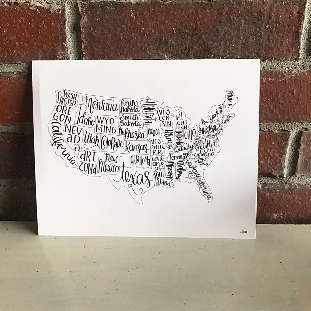 Hand Lettered US Map - Etsy