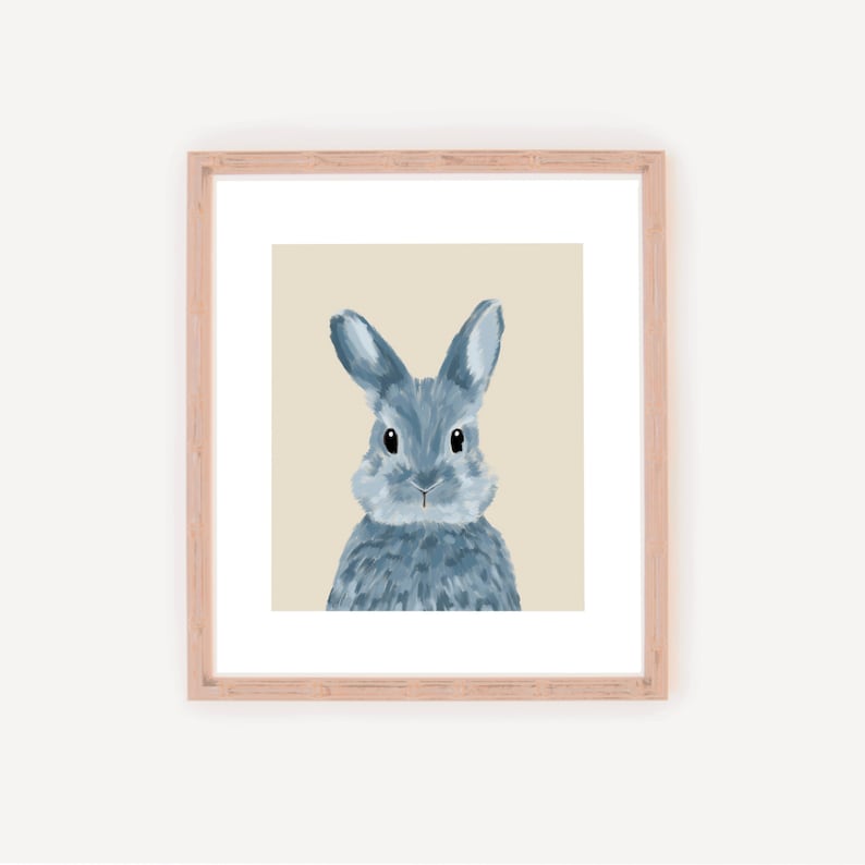 Bunny Art Print, Blue on Cream, Rabbit Wall Art - Etsy