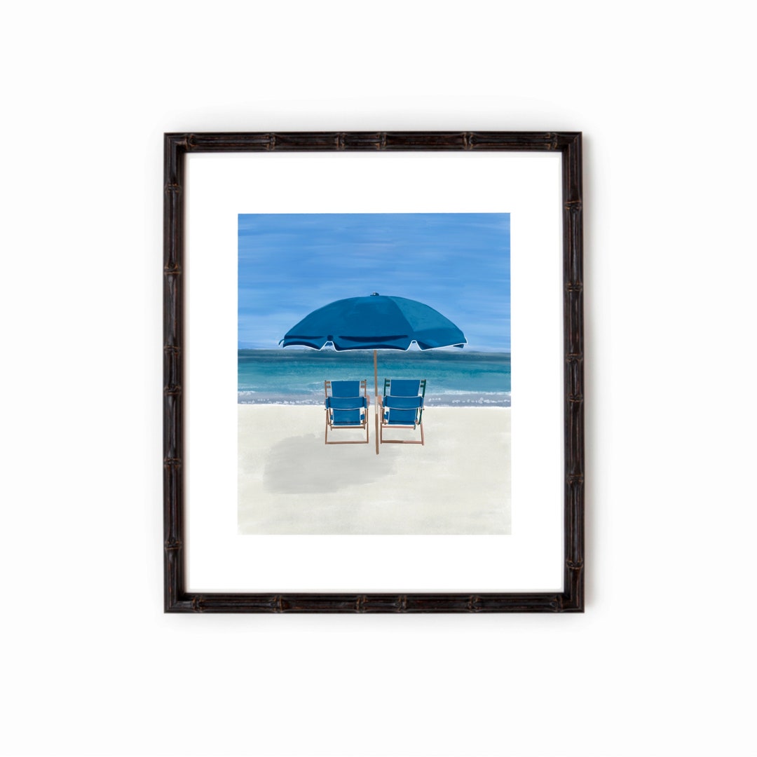 Blue Beach Chairs Art Print, Beach Life Decor - Etsy