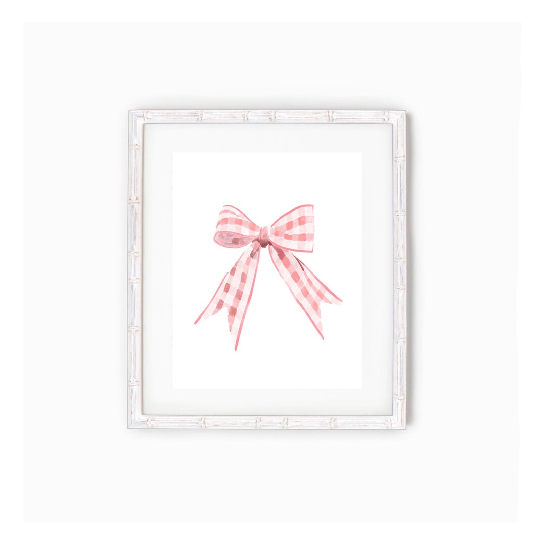 Gingham Bow Art Print, Illustrated Gingham Bow, Nursery Artwork ...