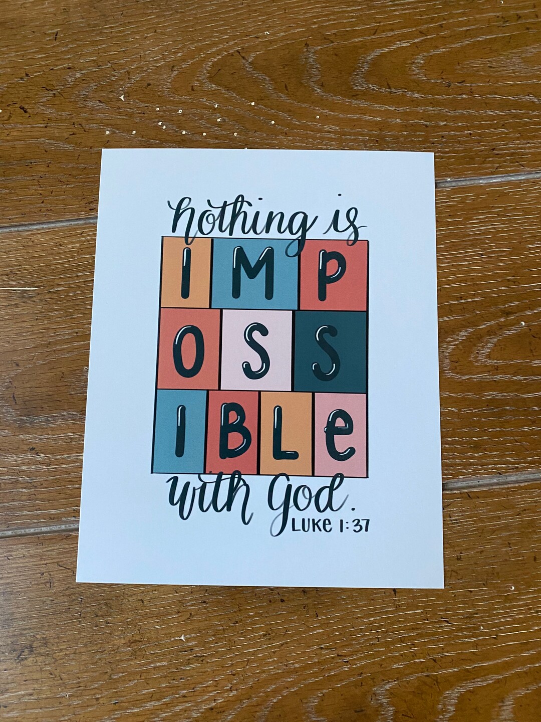 Nothing is Impossible With God Hand Lettered Print, Luke 1:37 Wall Art ...