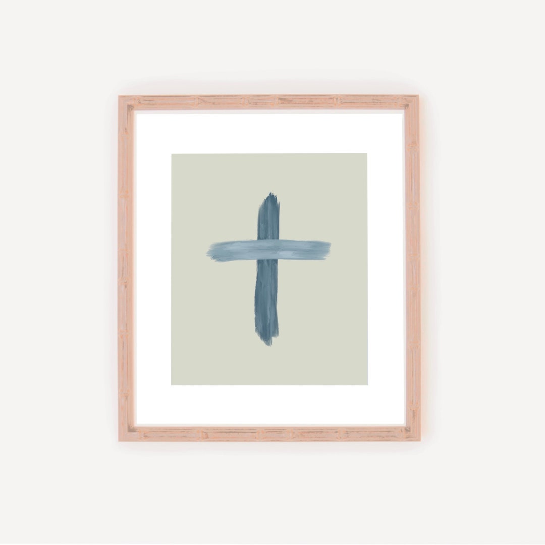 Cross Art Print, Blue Cross on Cream, Cross Wall Art - Etsy