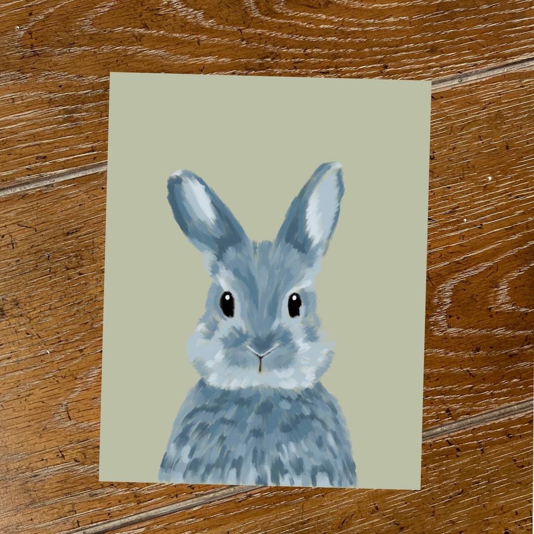 Bunny Art Print, Blue on Green, Rabbit Wall Art - Etsy