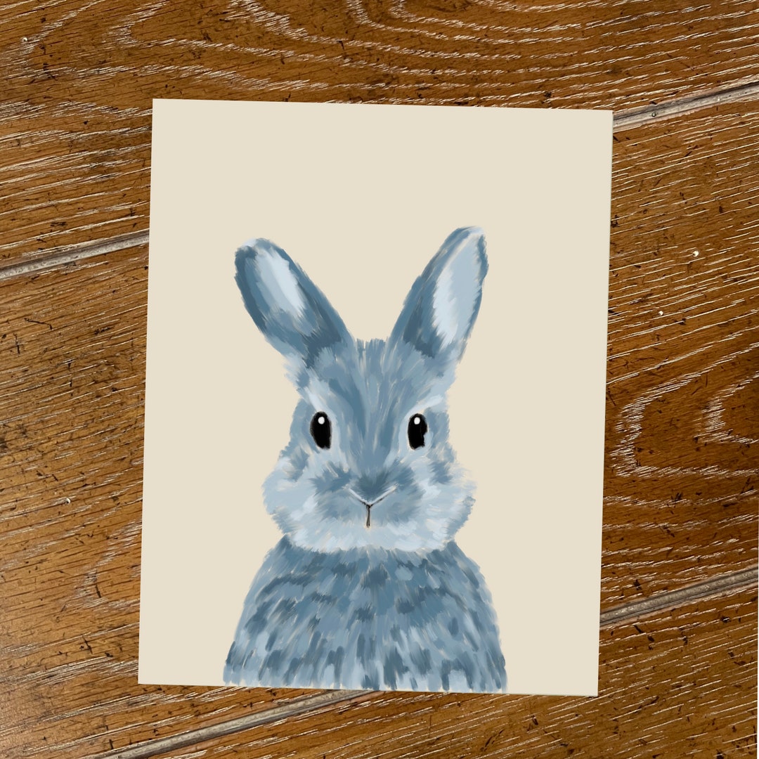 Bunny Art Print, Blue on Cream, Rabbit Wall Art - Etsy