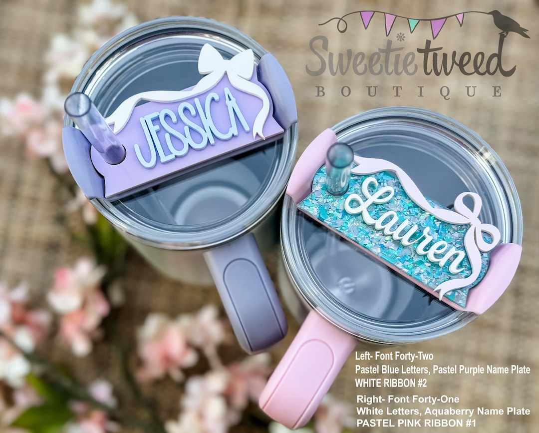 Coquette RIBBON Tumbler Name Plate, Water Bottle Tag, Stanley ...