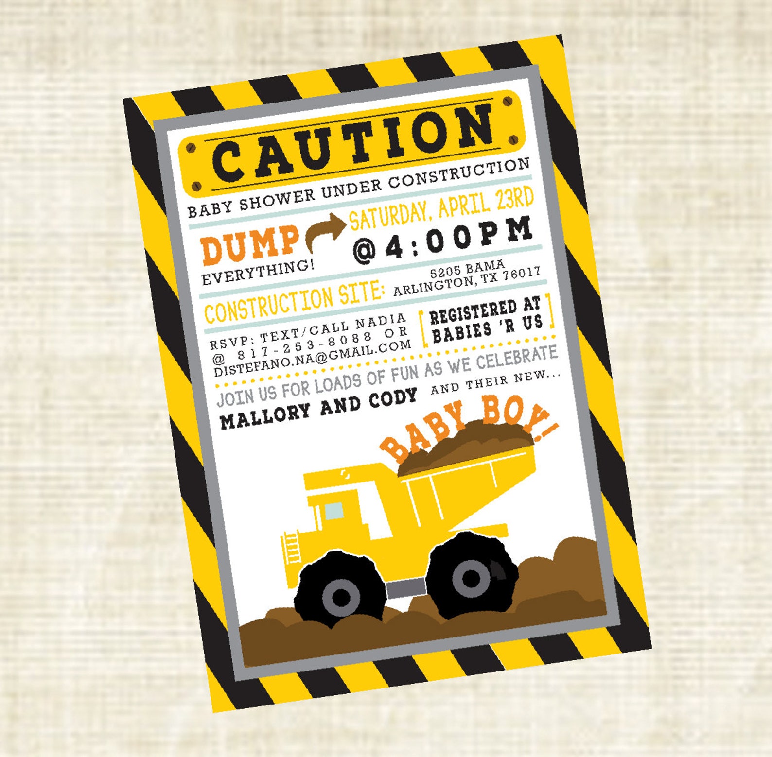 Construction Baby Shower Invitation - Etsy