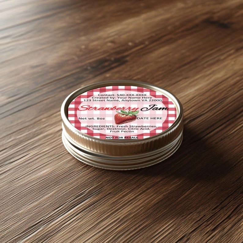 Editable Strawberry Jelly/jam Label Template - Customizable Mason Jar ...