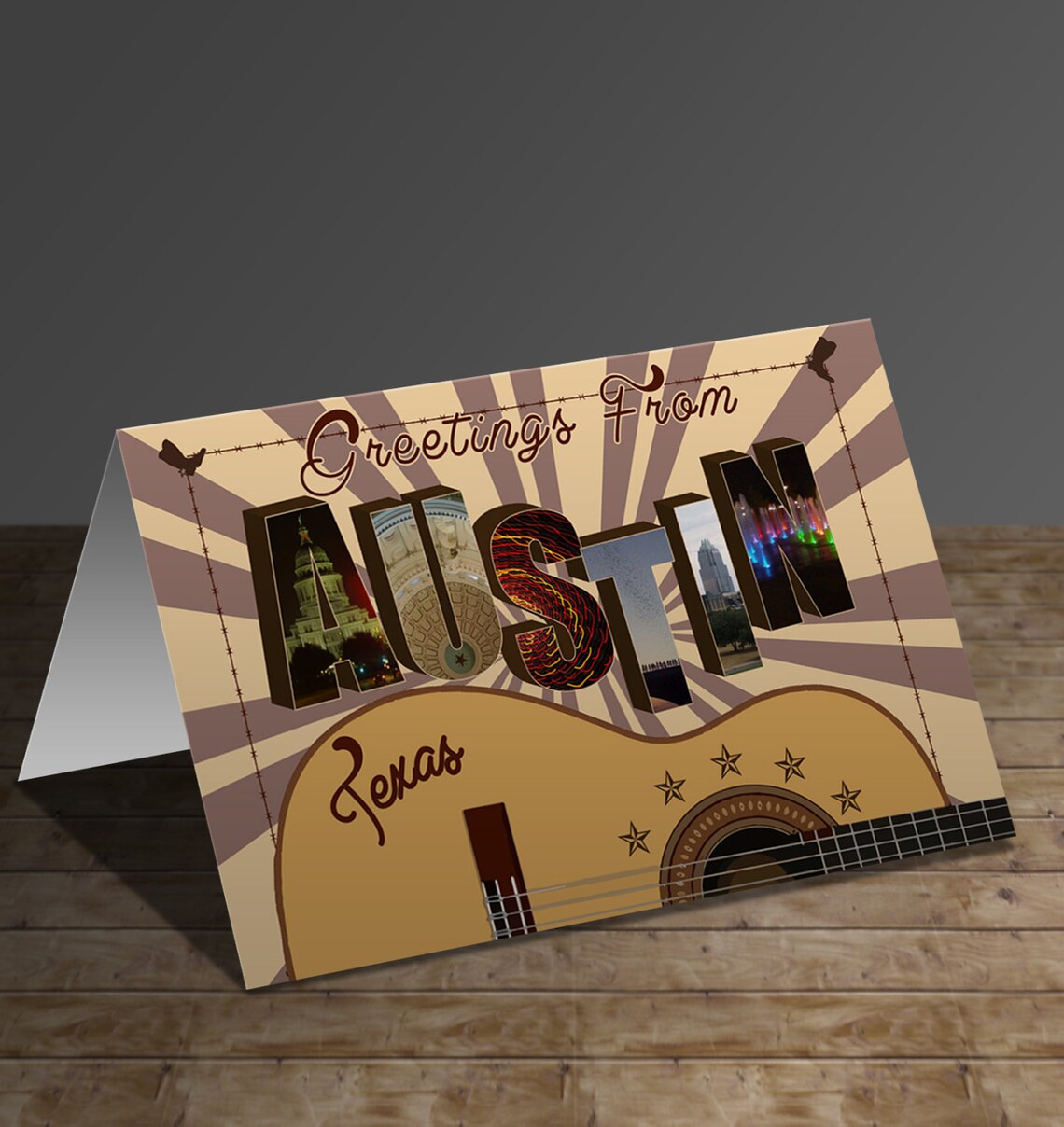 Greetings From Austin Texas Printable Austin Landmark Greeting Card - Etsy