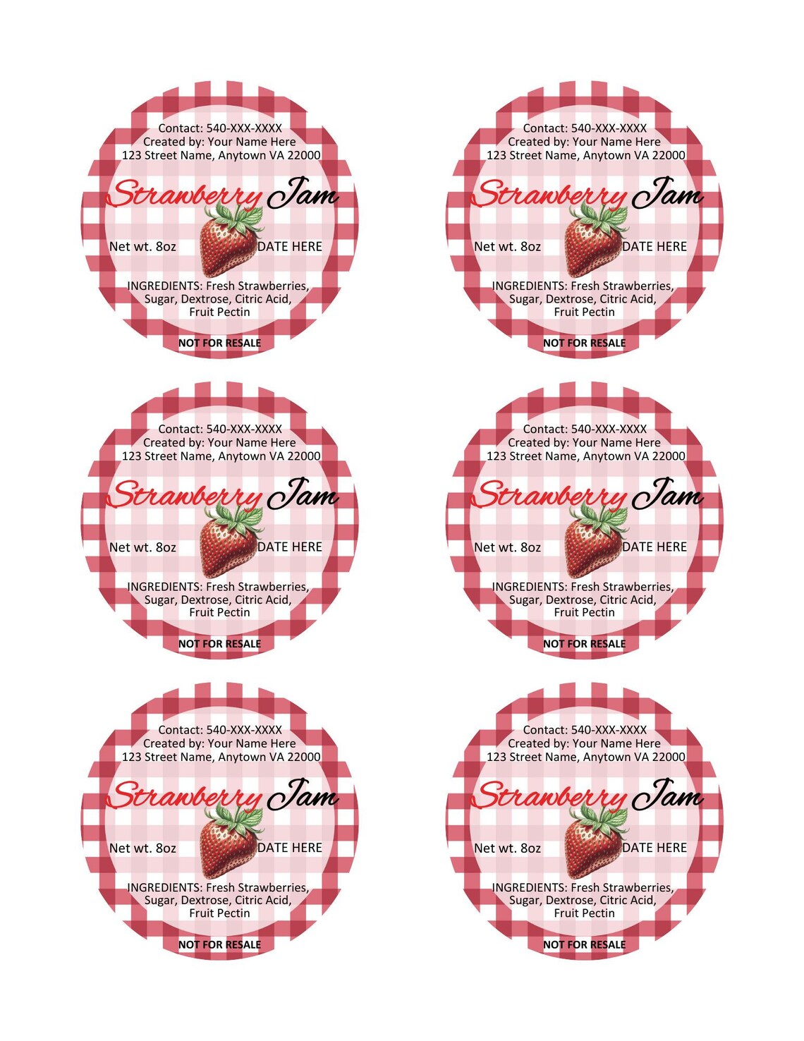 Editable Strawberry Jelly/jam Label Template - Customizable Mason Jar ...