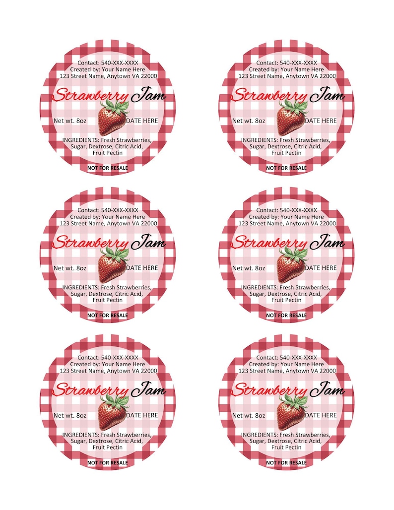 Editable Strawberry Jelly/jam Label Template - Customizable Mason Jar ...