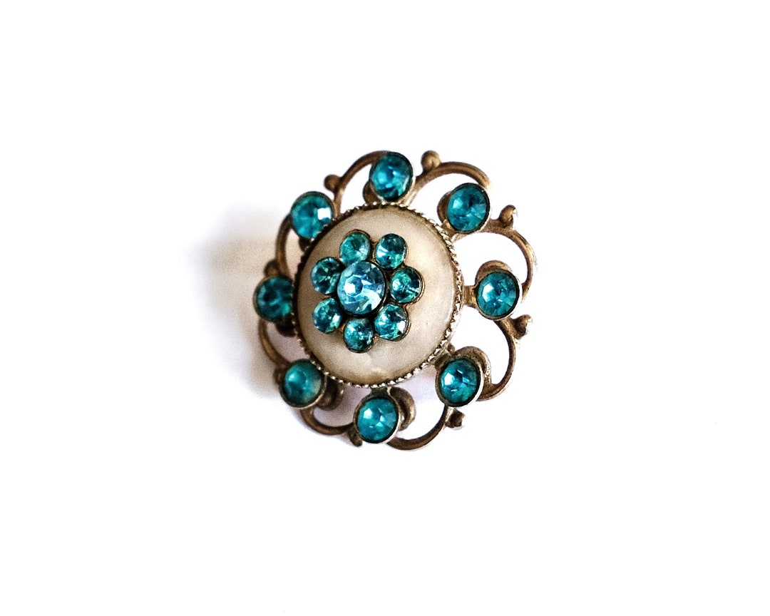 1940s Blue Rhinestone Vintage Flower Brooch - Etsy