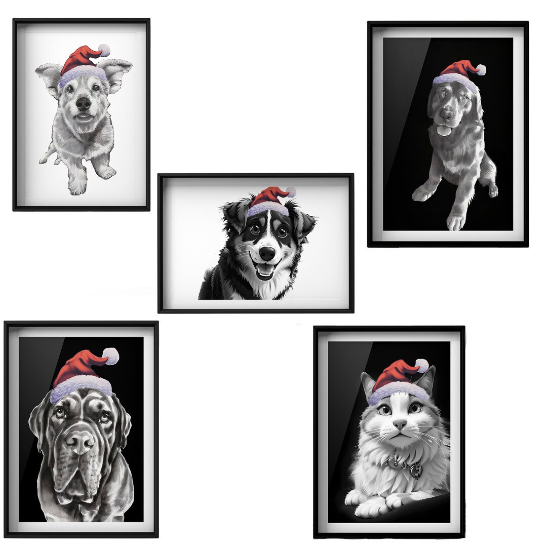 Watercolor Pet Portrait With Santa Hat, Christmas Dog Portrait, Gift ...