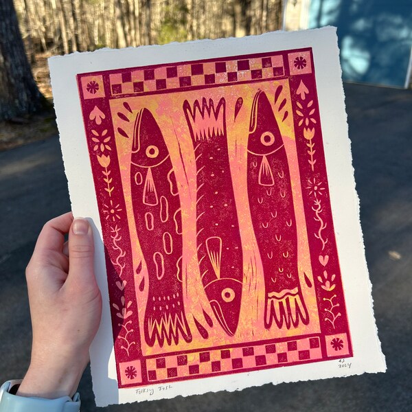Fish Linocut - Etsy