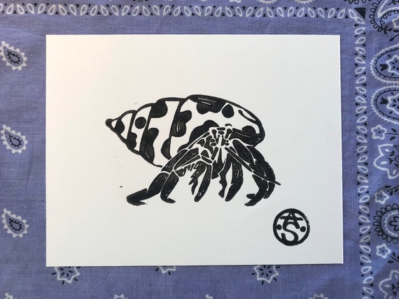 Hermit Crab Linocut Block Print | Etsy Hermit Crab Linocut Block Print | Etsy