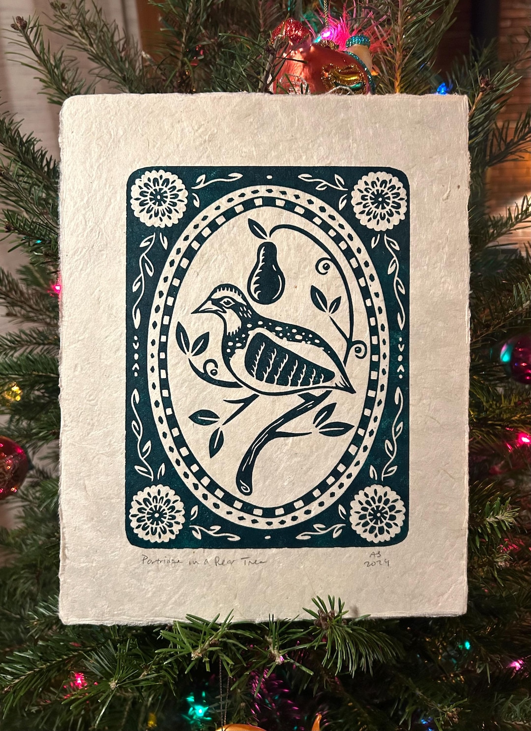 Partridge in a Pear Tree Linocut Block Print - Etsy