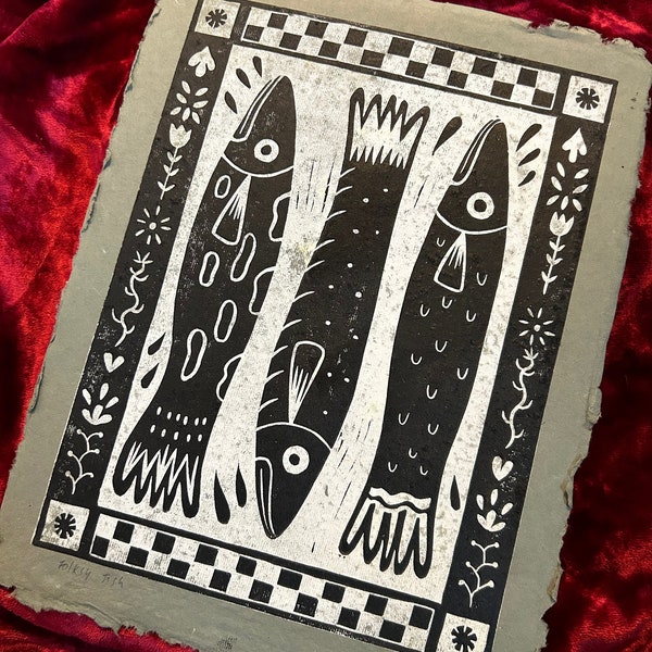 Fish Linocut - Etsy