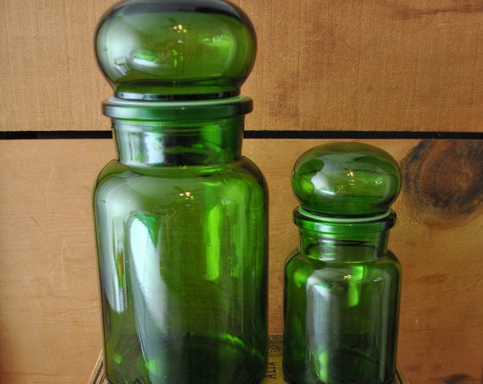 Vintage Green Glass Bubble Lid Jars - Etsy