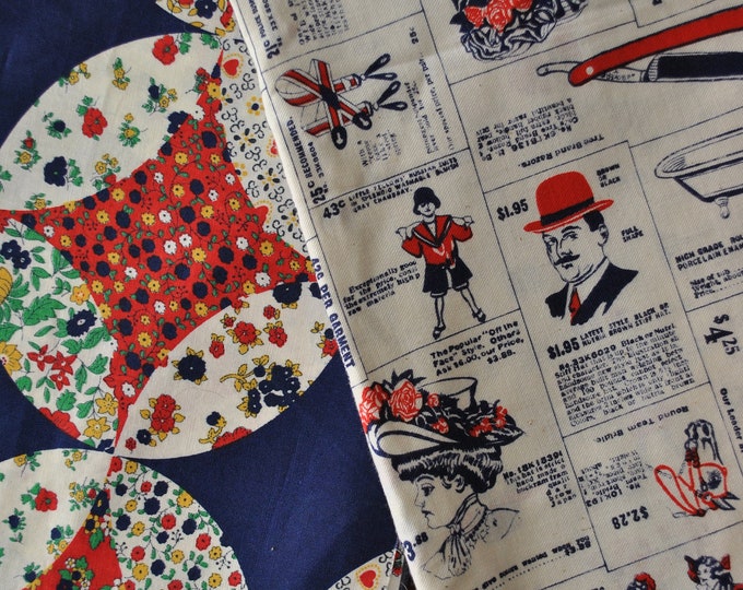 1970s Fabric Pieces Edwardian Newspaper Print Patchwork - Etsy