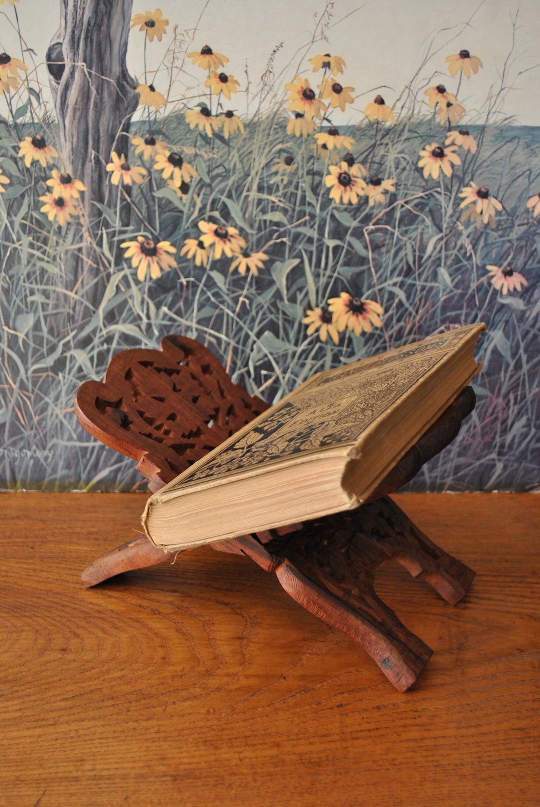 Vintage Carved Wood Book Stand - Etsy