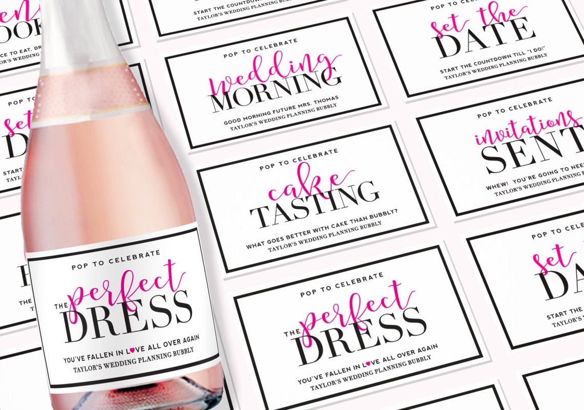 Engagement Wine Labels - Wedding Planning Milestones - Custom Wedding ...