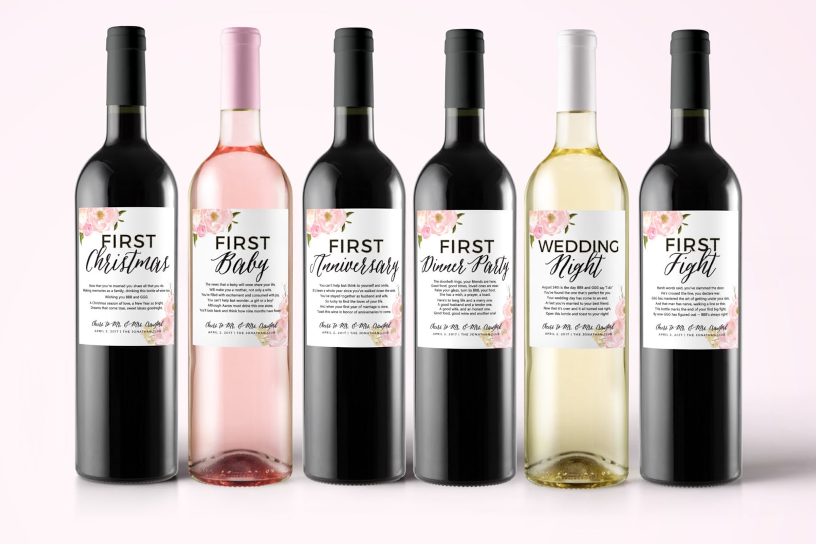 Wedding Milestone Wine Labels A Year of Firsts Floral - Etsy