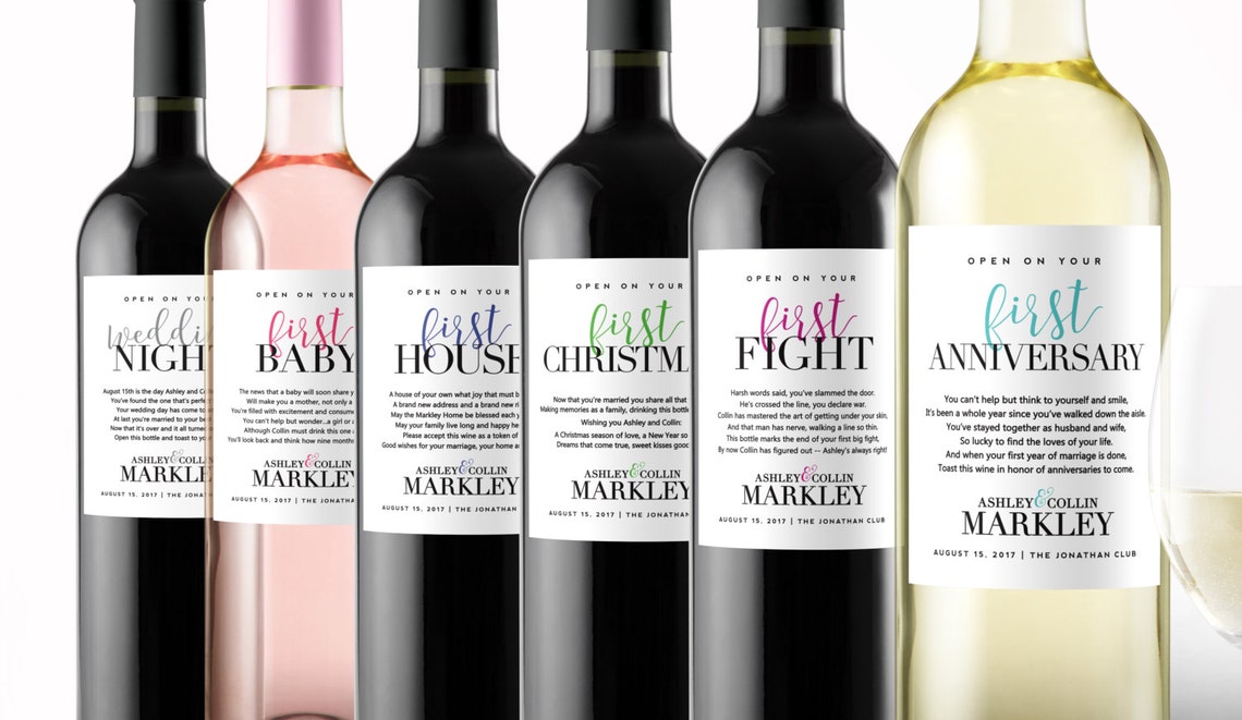 Wedding Milestone Wine Labels Year of Firsts First Year - Etsy